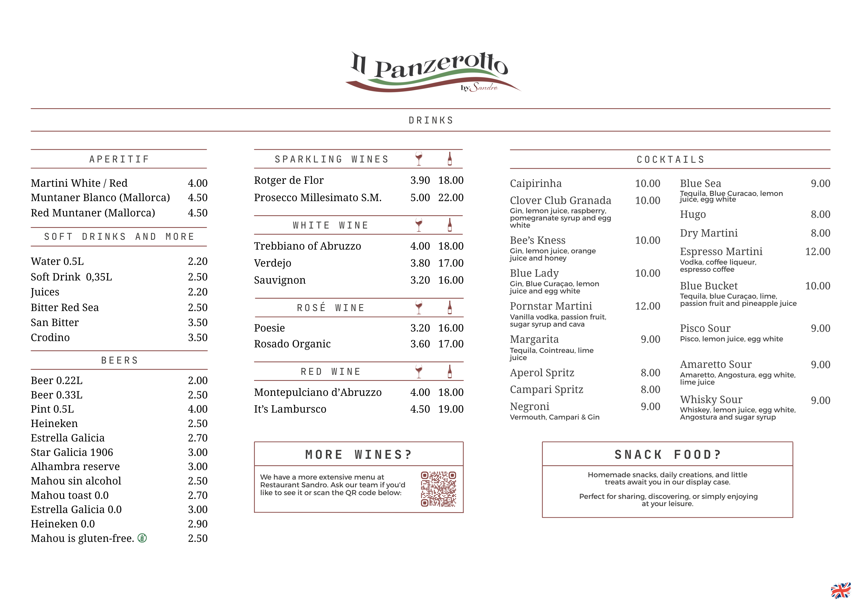 Menú de Il Panzerotto by Sandro - Pizza, snack, bar en Palma de Mallorca